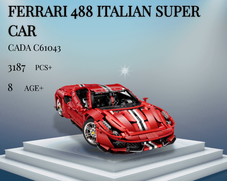 CaDA Block - 1/8 Ferrari 488 Block Set 3187pcs (Lego Technic Style) - RCNZ