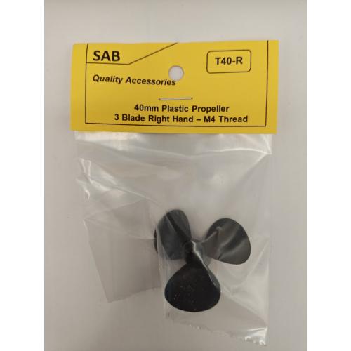 SAB - 3-Bladed 40mm Plastic Prop M4 Thread RH - T40-R - RCNZ