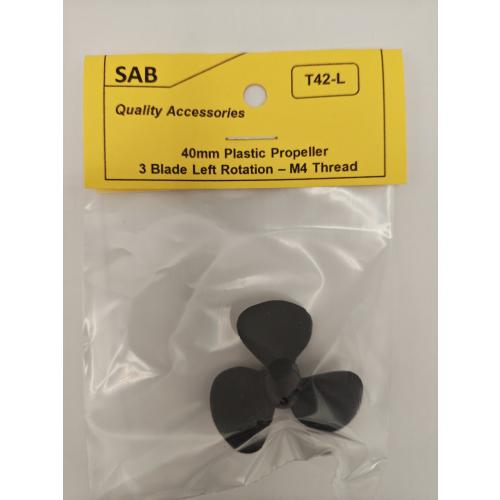 SAB - 3-Bladed 40mm Plastic Prop M4 Thread LH - T-42L - RCNZ