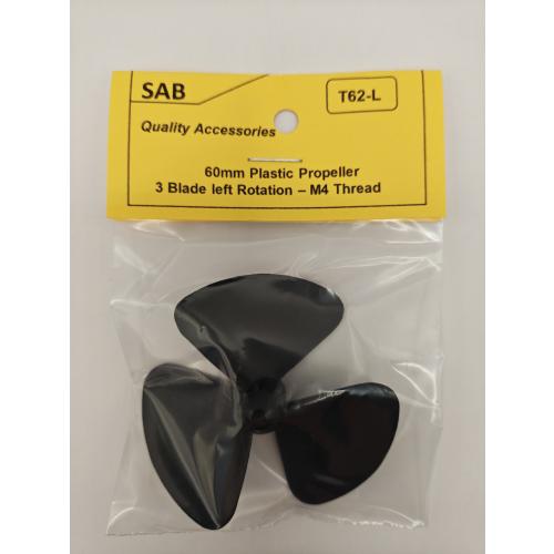 SAB - 3-Bladed 60mm Plastic Prop M4 Thread LH - T-62L - RCNZ